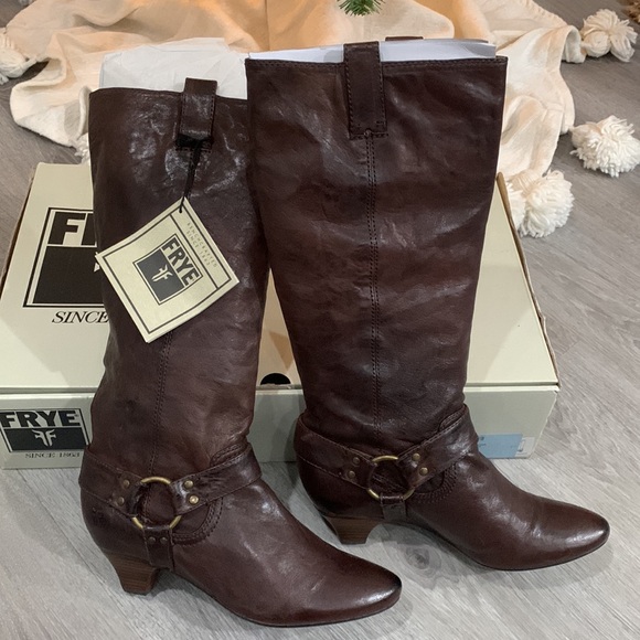Frye | Shoes | Frye Steffi Harness Leather Boot Dark Brown Leather Nib ...